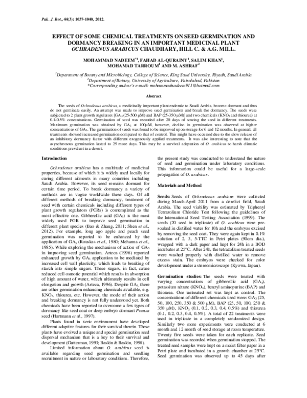 (PDF) Effect of Some Chemical Treatments on Seed Germination and ...