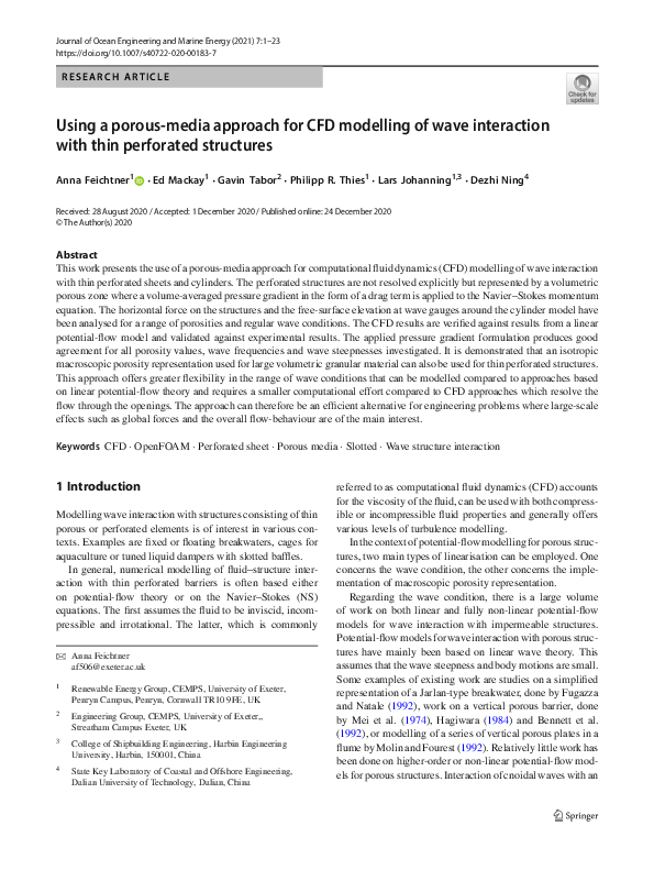 Pdf Using A Porous Media Approach For Cfd Modelling Of Wave Interaction With Thin Perforated