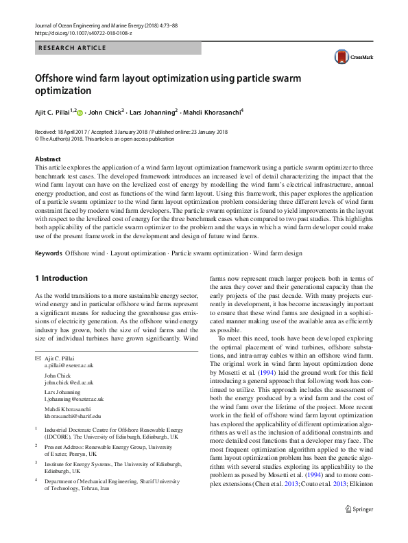 Pdf Offshore Wind Farm Layout Optimization Using Particle Swarm