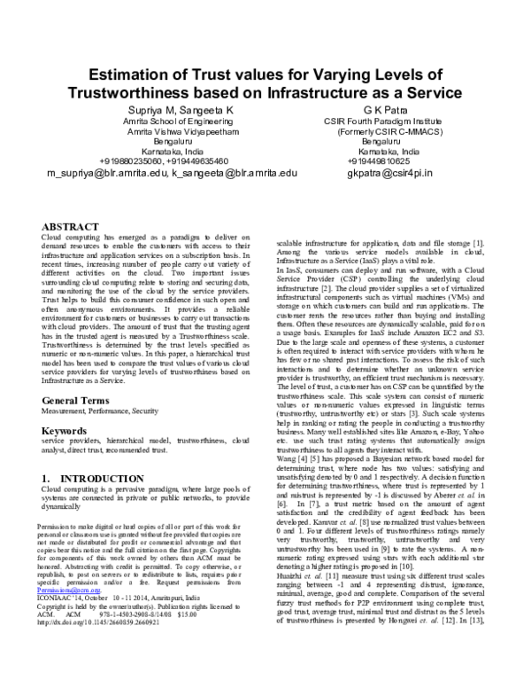 (PDF) Estimation of Trust values for Varying Levels of Trustworthiness ...