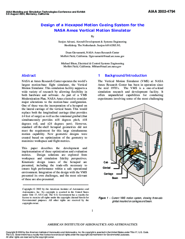(PDF) Hexapod Motion Cueing for NASA VMS