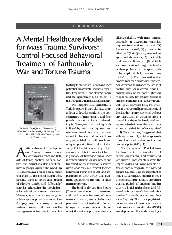 (PDF) A Mental Healthcare Model for Mass Trauma Survivors: Control ...