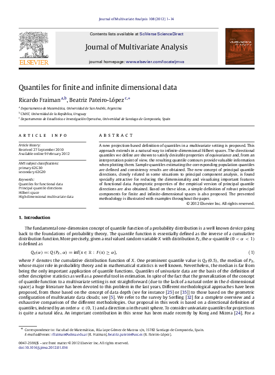 (PDF) Quantiles for finite and infinite dimensional data