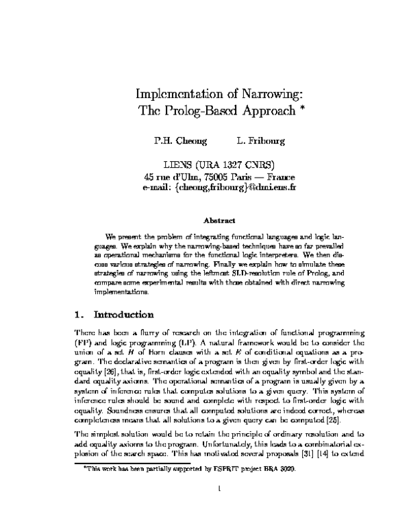 (PDF) Implementation of Narrowing: The Prolog-Based Approach