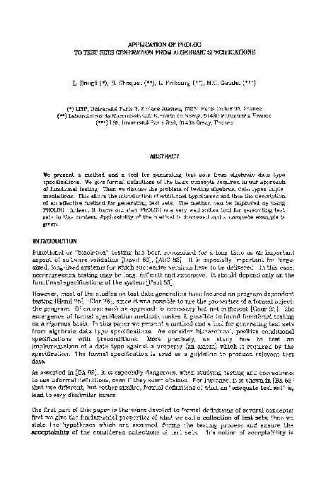 Pdf Application Of Prolog To Test Sets Generation From Algebraic Specifications Laurent