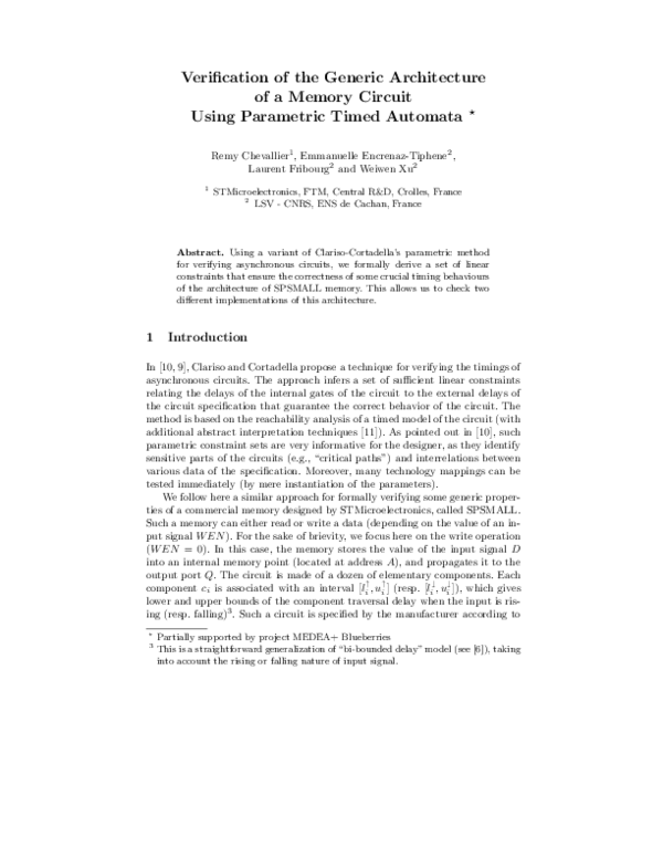 Pdf Verification Of The Generic Architecture Of A Memory Circuit