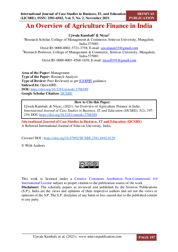 (PDF) An Overview of Agriculture Finance in India