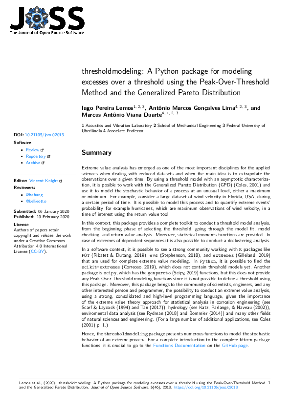 (PDF) thresholdmodeling: A Python package for modeling excesses over a ...