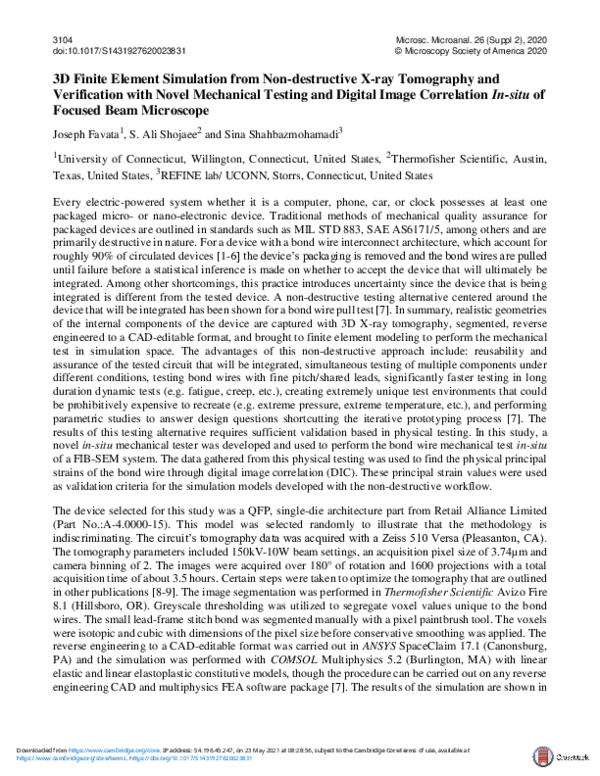 (PDF) 3D Finite Element Simulation from Non-destructive X-ray Tomography and Verification with ...
