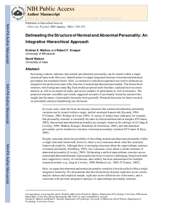 (PDF) Delineating the structure of normal and abnormal personality: an ...