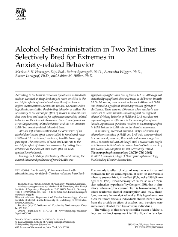 (PDF) Alcohol Self-administration in Two Rat Lines Selectively Bred for ...