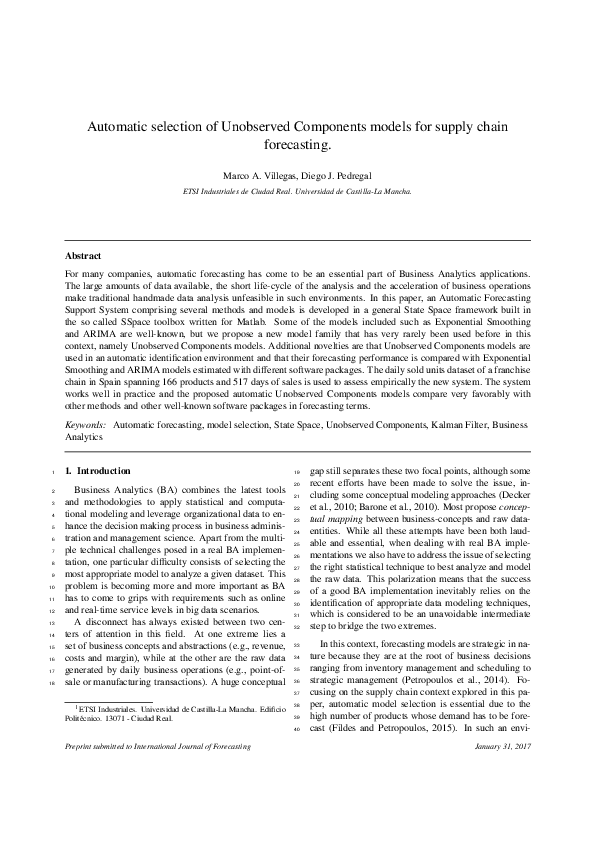 Pdf Automatic Selection Of Unobserved Components Models For Supply