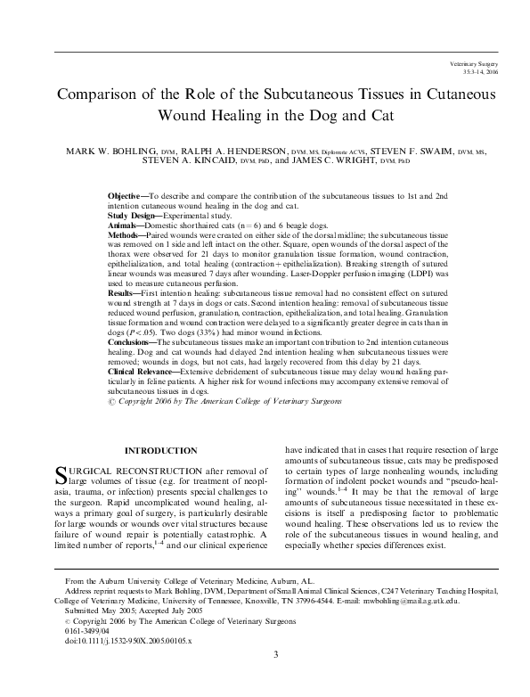 (PDF) Comparison of the Role of the Subcutaneous Tissues in Cutaneous ...