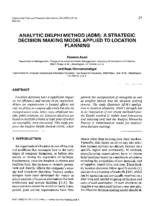 (PDF) Analytic Delphi Method (ADM): A strategic decision making model ...