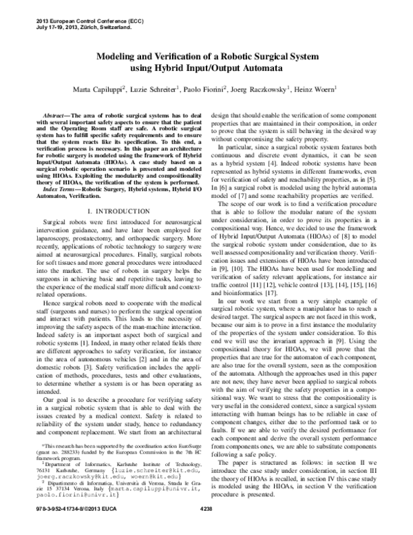 (PDF) Verifying Robotic Surgery via Hybrid Automata
