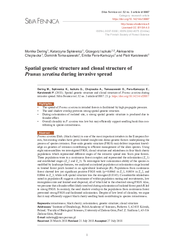 (PDF) Spatial genetic structure and clonality of Prunus serotina Ehrh. during invasive spread ...