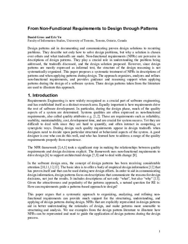 (PDF) From Non-Functional Requirements to Design through Patterns