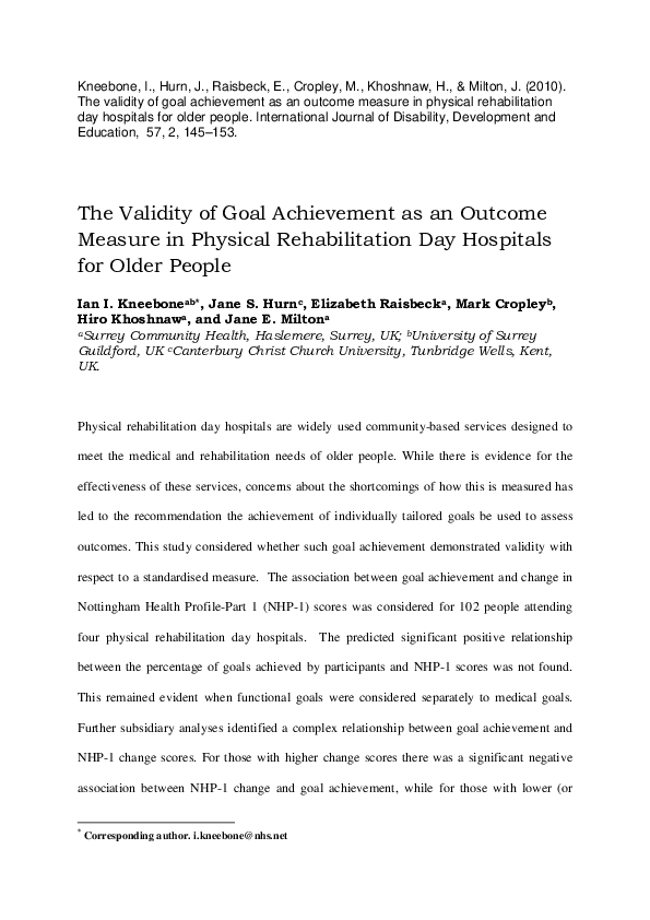 (PDF) The Validity of Goal Achievement as an Outcome Measure in ...