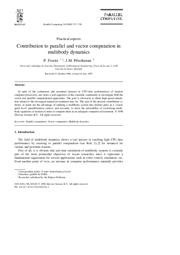 (PDF) Contribution to parallel and vector computation in multibody dynamics