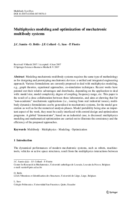 (PDF) Multiphysics modeling and optimization of mechatronic multibody ...