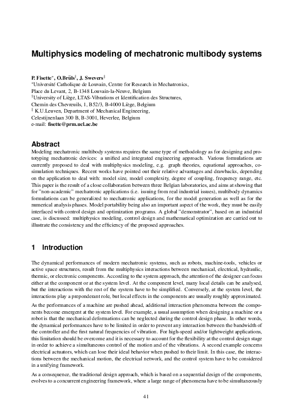 Pdf Multiphysics Modeling Of Mechatronic Multibody Systems P