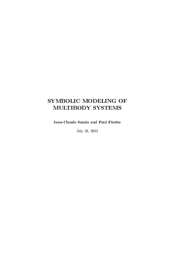 (PDF) Symbolic Modeling of Multibody Systems