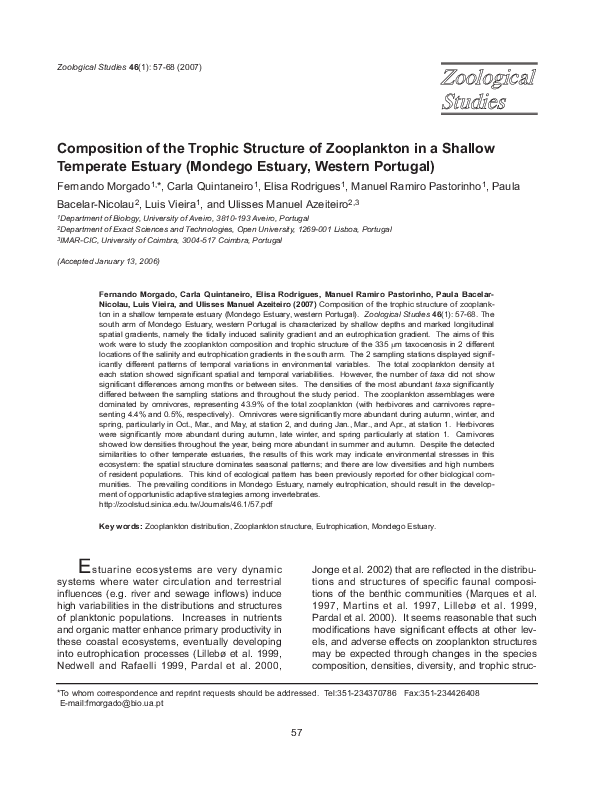 (PDF) Composition of the Trophic Structure of Zooplankton in a Shallow ...