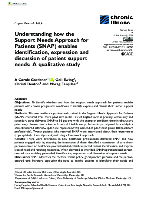 (PDF) Understanding how the Support Needs Approach for Patients (SNAP ...