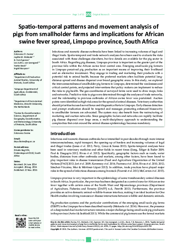 (PDF) Spatio-temporal patterns and movement analysis of pigs from ...