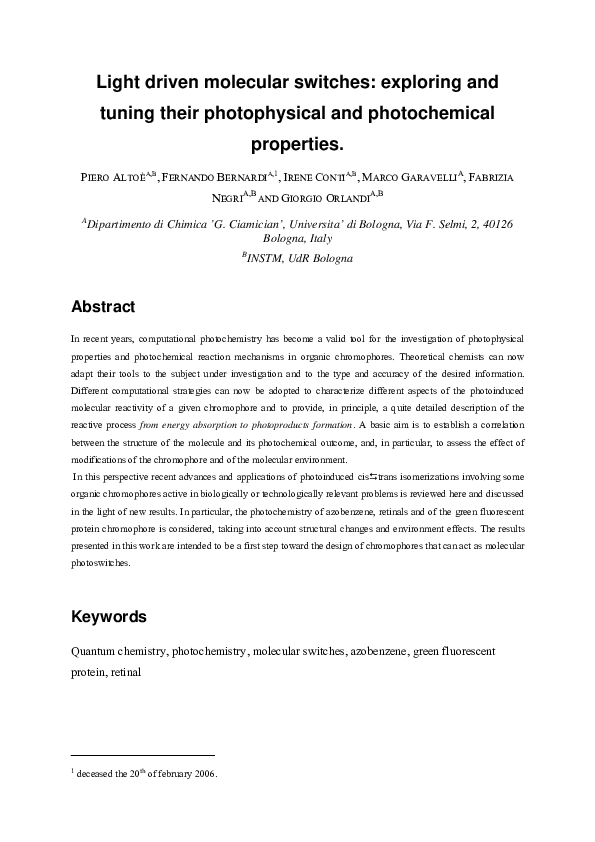 (PDF) Light driven molecular switches: exploring and tuning their photophysical and ...
