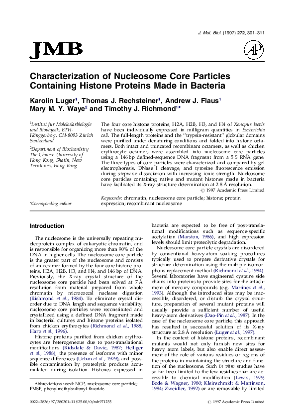 (PDF) Characterization of nucleosome core particles containing histone ...