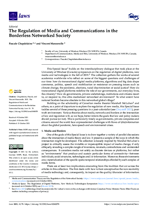 (PDF) The Regulation of Media and Communications in the Borderless ...
