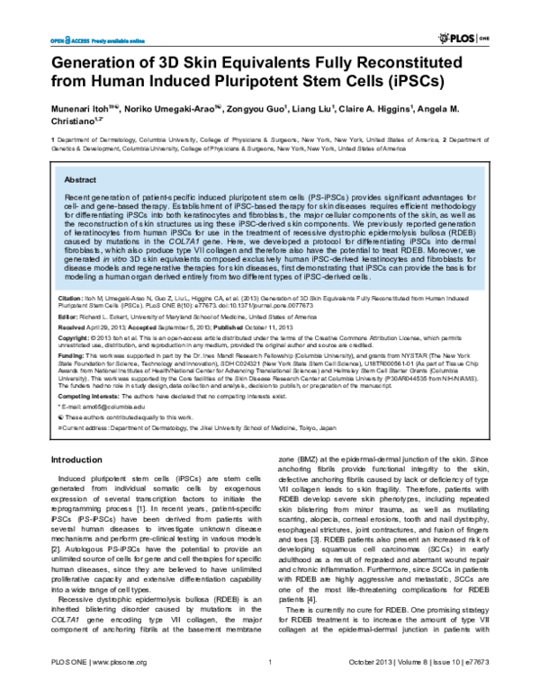 (PDF) Generation of 3D Skin Equivalents Fully Reconstituted from Human ...