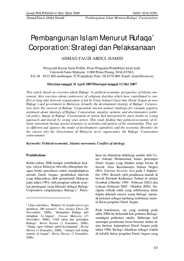 (PDF) Pembangunan Islam Menurut Rufaqa'Corporation: Strategi dan ...