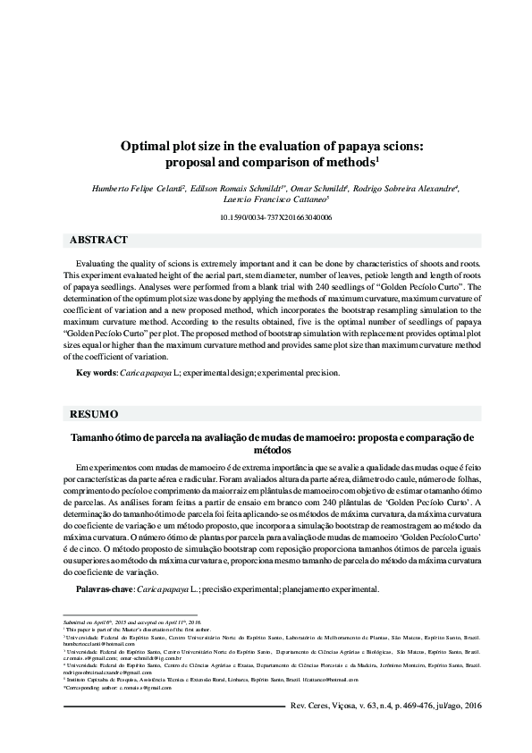 (PDF) Optimal plot size in the evaluation of papaya scions: proposal and comparison of methods