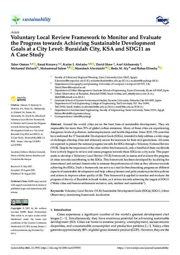(PDF) Voluntary Local Review Framework to Monitor and Evaluate the ...