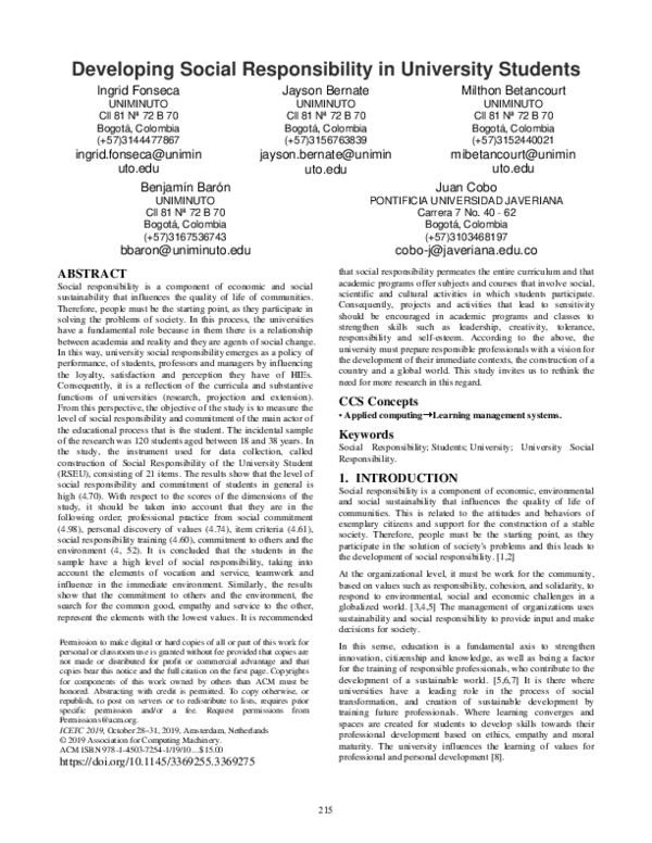 (PDF) Developing Social Responsibility in University Students