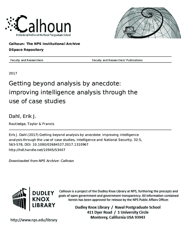 (PDF) Getting beyond analysis by anecdote: improving intelligence analysis through the use of ...
