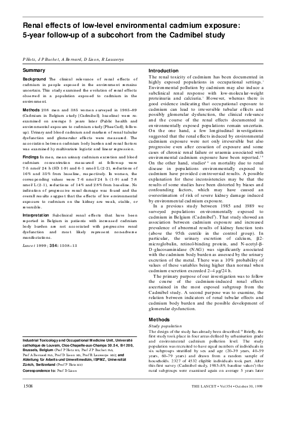 (PDF) Renal effects of low-level environmental cadmium exposure: 5-year ...