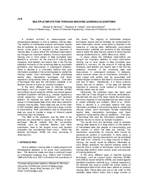 (PDF) Multiple imputation through machine learning algorithms