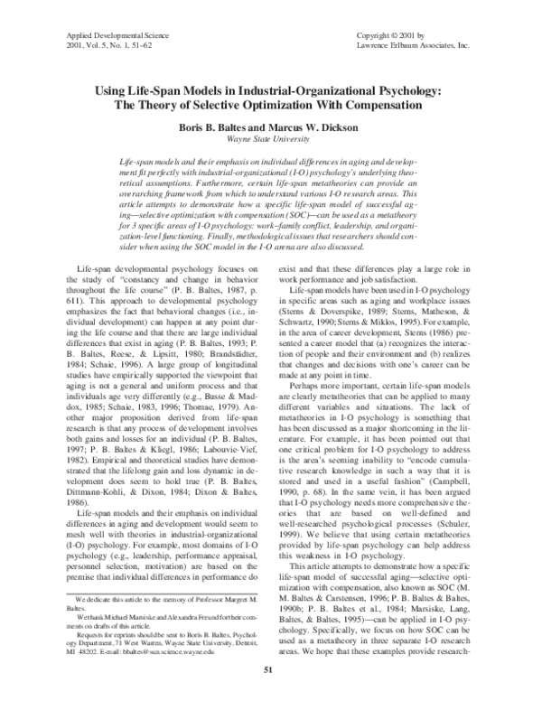 (PDF) Baltes, B. B., & Dickson, M. W. (2001). Using life-span models in ...