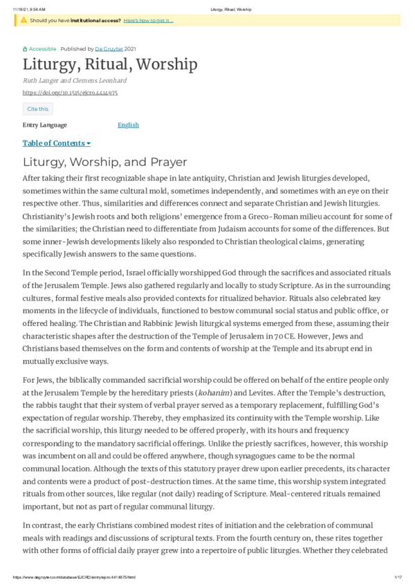 (PDF) “Liturgy, Ritual, Worship”