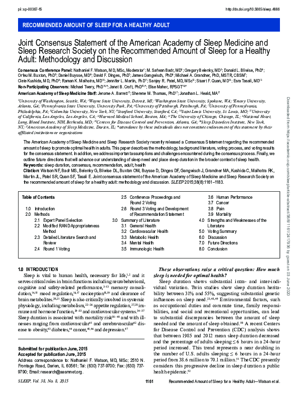 (PDF) Joint Consensus Statement of the American Academy of Sleep ...