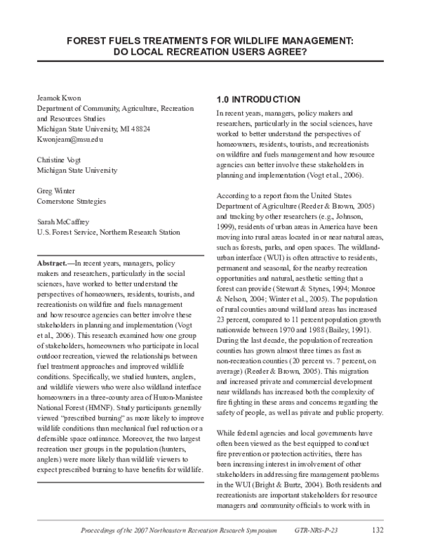 (PDF) Forest fuels treatments for wildlife management: do local ...