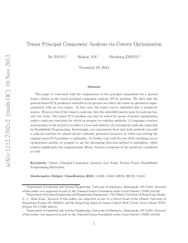 (PDF) Tensor Principal Component Analysis via Convex Optimization