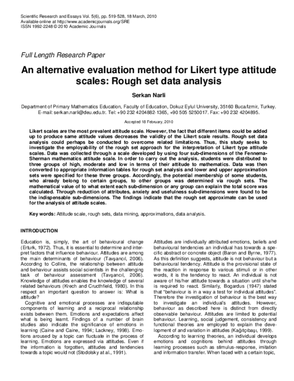 (PDF) An alternative evaluation method for Likert type attitude scales: Rough set data analysis