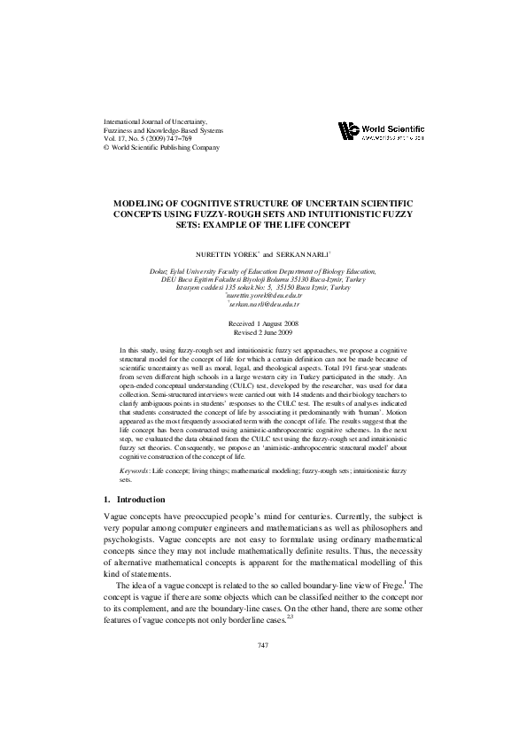 (PDF) Modeling of Cognitive Structure of Uncertain Scientific Concepts Using Fuzzy-Rough Sets ...
