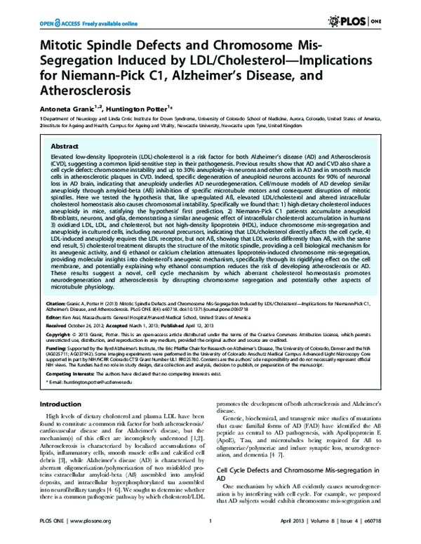 (PDF) Mitotic Spindle Defects and Chromosome Mis-Segregation Induced by ...