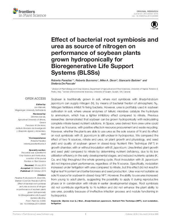 (PDF) Effect of bacterial root symbiosis and urea as source of nitrogen ...