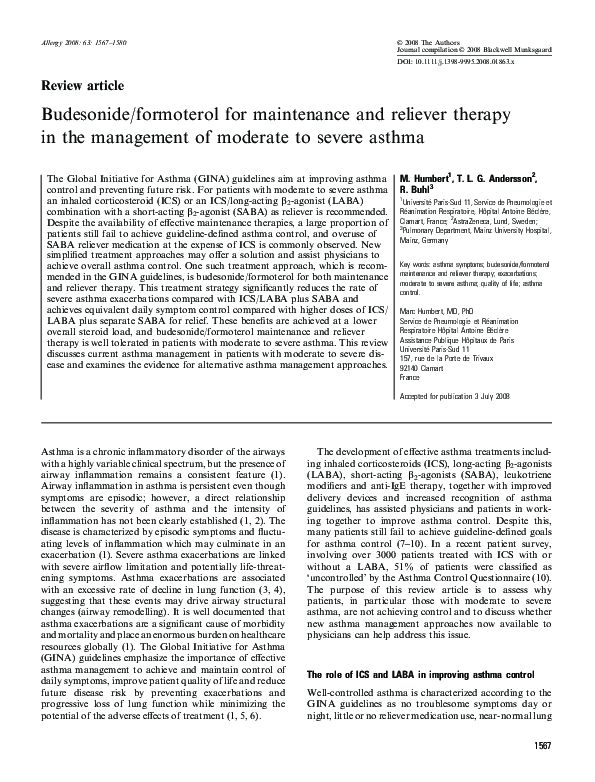 (PDF) Budesonide/formoterol for maintenance and reliever therapy in the ...